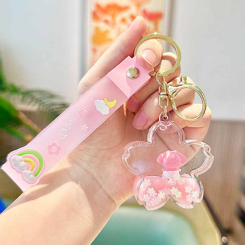 [1 PIECE] Pink Sakura (Cherry Blossom) Liquid Keychain with Strap ...