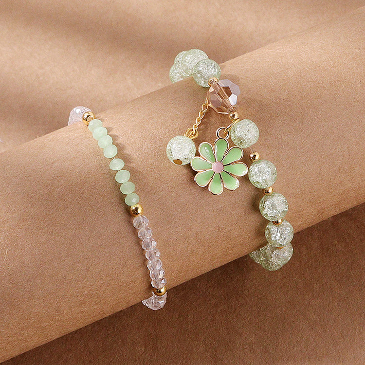[2 PIECES] Matching Set Glass Bead Bracelets - Micro-beads and Daisy C ...