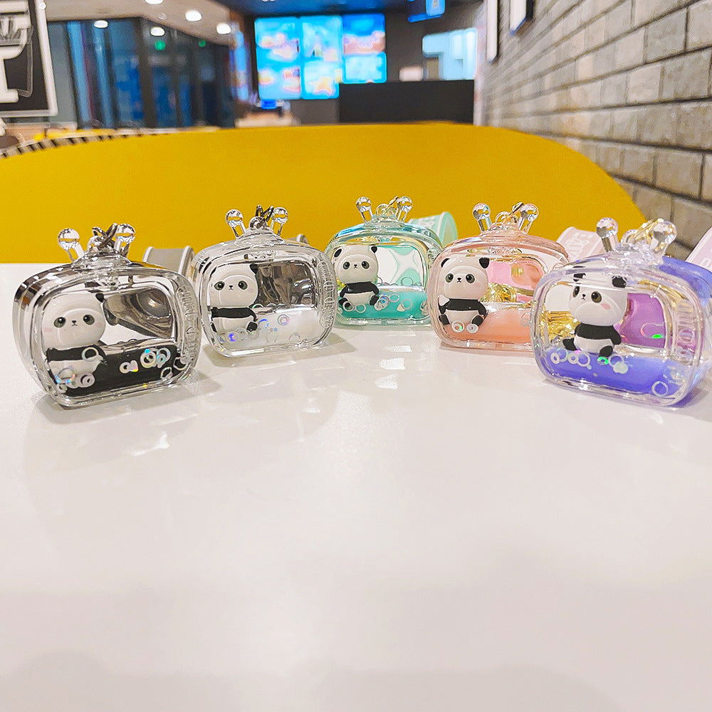 [1 PIECE] Cute Panda Acrylic TV Liquid Keychain/Bag Pendant with Bell ...