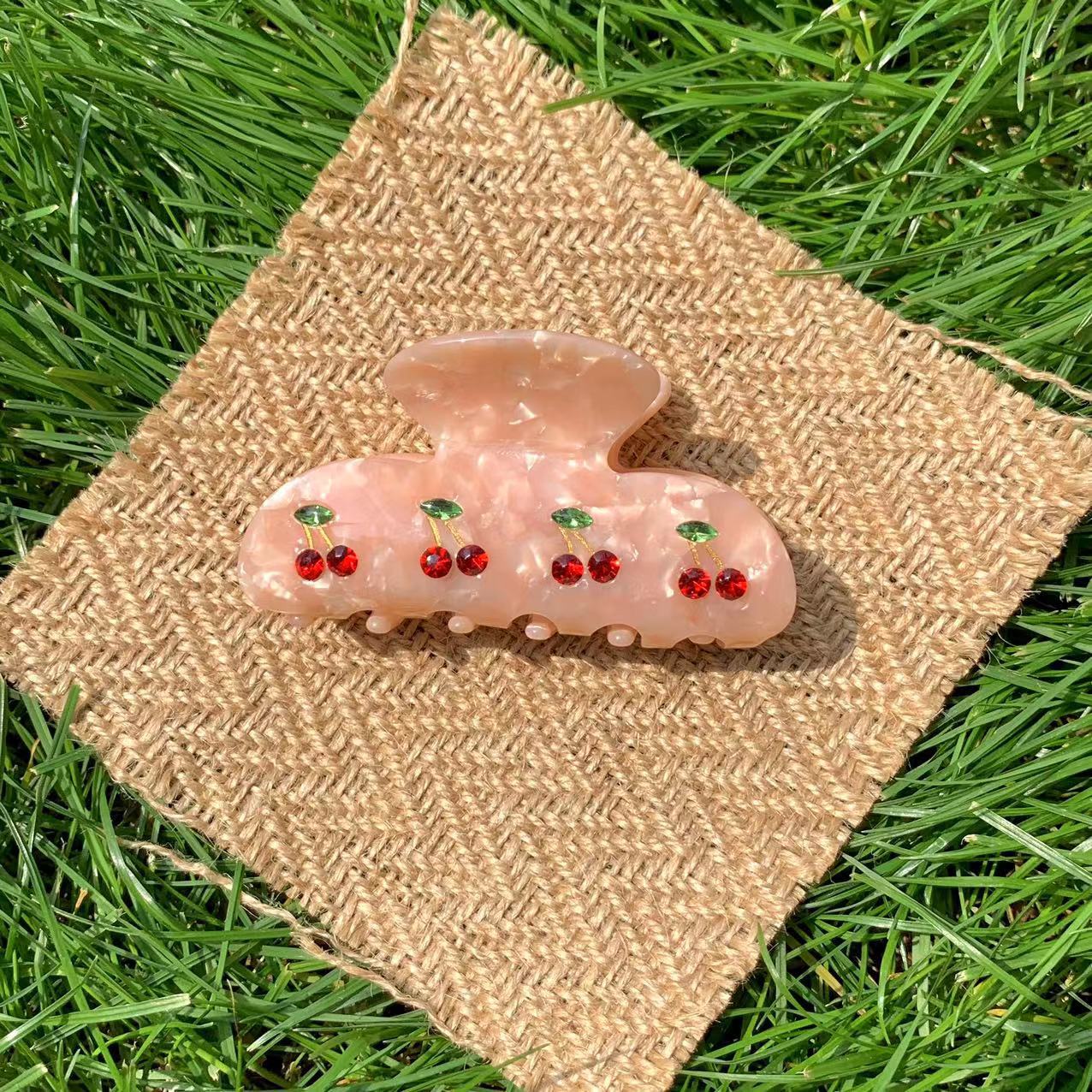 [1 PIECE] Sparkly Cherries Marbled Pink Small Hair Claw – Allie Reese ...